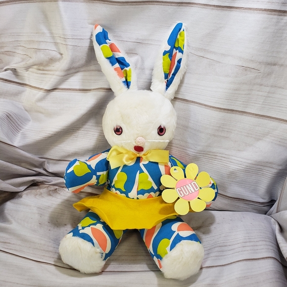 Gund | Toys | Vintage Gund White Floral Bunny Rabbit Plush Stuffed ...